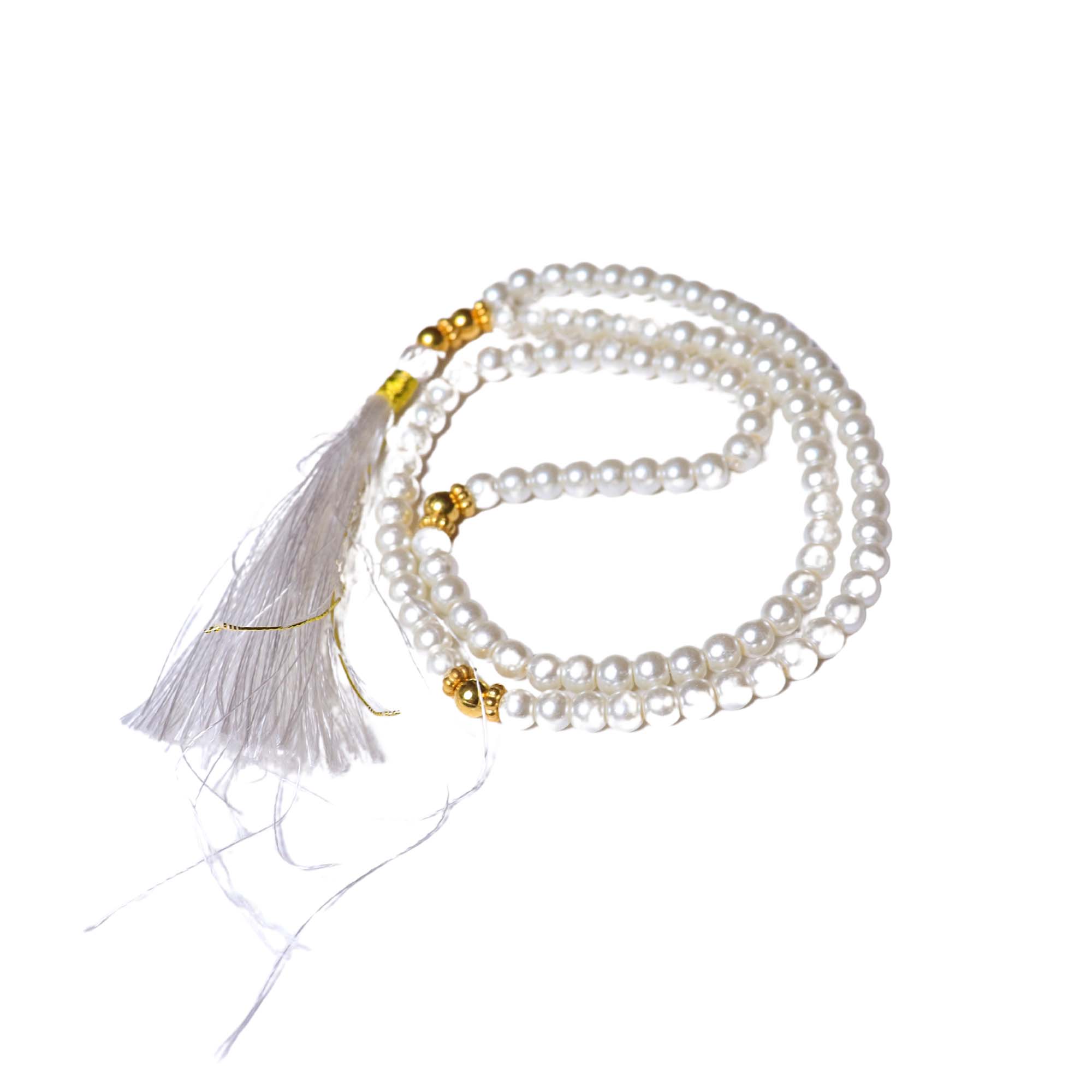 White Pearl Tasbeeh – 100 Beads with Golden Detailing – Ehram.pk
