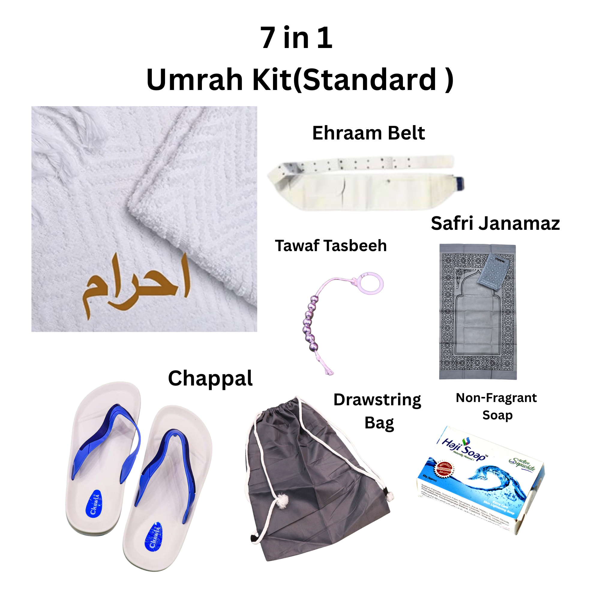 Ehraam Kit – Standard Quality ( 7 in 1 ) – Ehram.pk