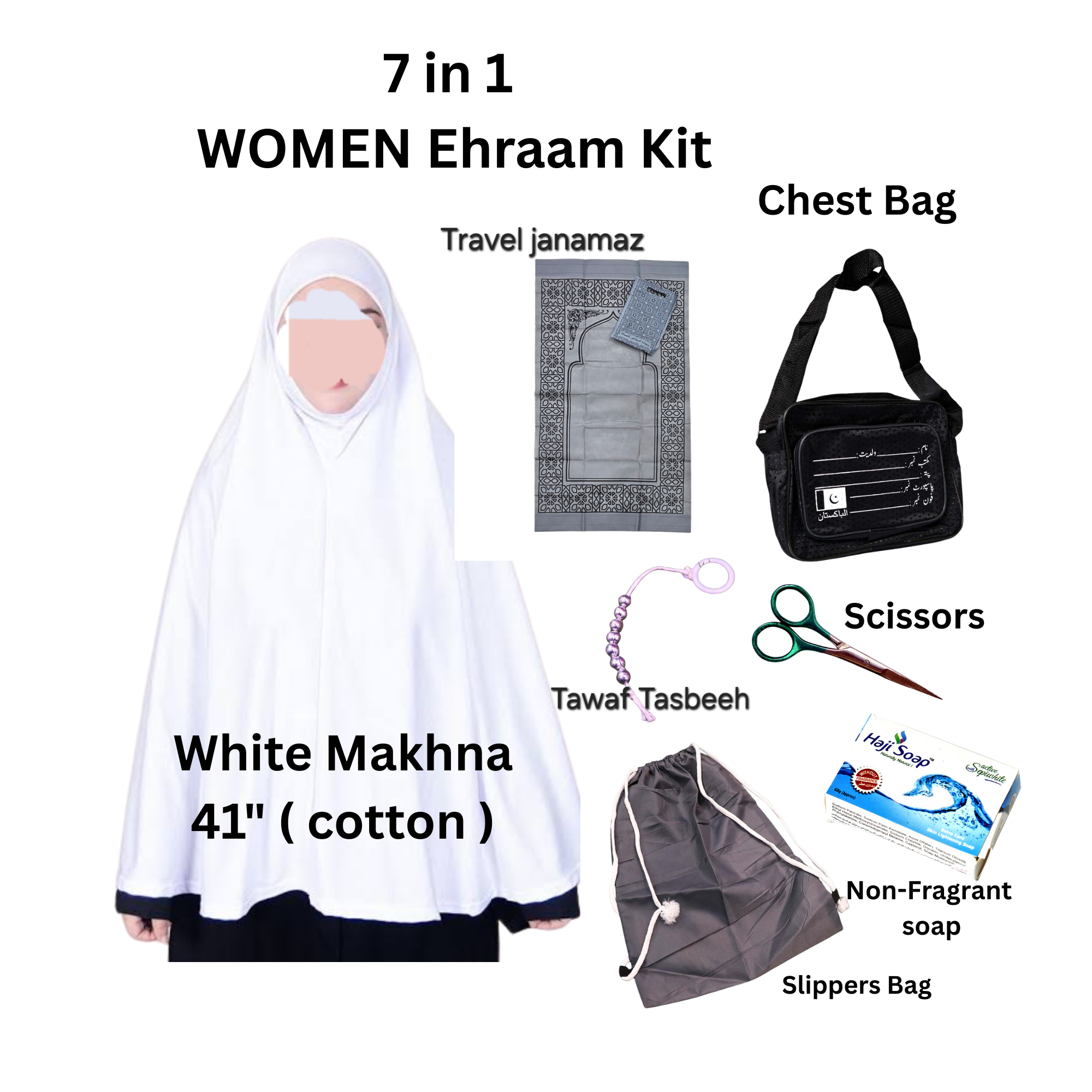 7 in 1 Women Umrah Kit - White – Ehram.pk
